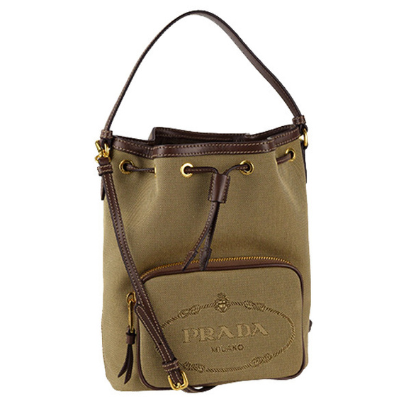 Prada | Bags | Prada Outlet Jacquard Leather Drawstring Bag Brown ...